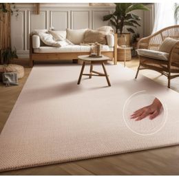 Teppich my home "Ciney" Gr. 1, beige, B:60cm H:16mm L:100cm, Polyester, Teppiche, Kurzflor, Hoch-Tief Effekt, Uni Farben, Scandi Design, besonders weich