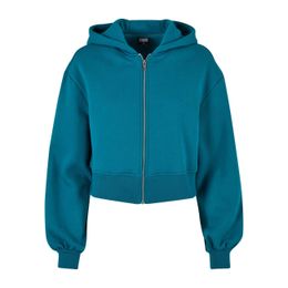 Sweatjacke Urban Classics "Urban Classics Damen Ladies Short Oversized Zip Jacket", Damen, Gr. XL, grün (watergrün), 65% Baumwolle, 35% Polyester, unifarben, Sweatjacken