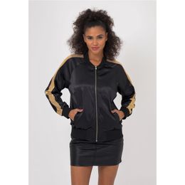 Bomberjacke FRESHLIONS "Aurelia", Damen, Gr. L, schwarz, 100% Polyester, unifarben, lang, Rundhals, Jacken Bomberjacke, im sportlichen Design