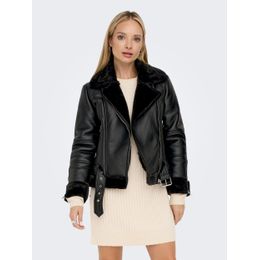 Lederimitatjacke Only "ONLAGNETE FAUX LEATHER BIKER JKT OTW", Damen, Gr. XS, schwarz, Web, Obermaterial: 85% Polyester, 10% Baumwolle, 5% Viskose. Beschichtung: 100% Polyurethan, unifarben, Jacken, im Biker-Style