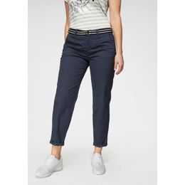Chinohose Kangaroos, Damen, Gr. 46, N-Gr, blau (marine), Obermaterial: 98% Baumwolle, 2% Elasthan, bedruckt, unifarben, normal knöchellang, Hosen, inkl. Gürtel und Sterne Print am Saum