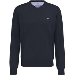 Strickpullover Fynch-Hatton "Fynch-Hatton Pullover mit V-Kragen", Herren, Gr. M50, blau (navy, meliert), Strick, Obermaterial: 100% Baumwolle, unifarben, bequem hüftbedeckend, V-Ausschnitt, Flachstrickbündchen, Pullover, mit V-Ausschnitt