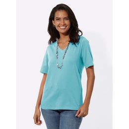 V-Shirt Casual Looks "Kurzarm-Shirt", Damen, Gr. 40, blau (aquamarin), 100% Baumwolle, unifarben, V-Ausschnitt, Shirts