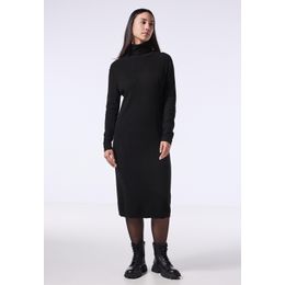 Strickkleid STREET ONE STUDIO, Damen, Gr. 42, EURO-Größen, schwarz, Stoff, 50% Nylon, 27% Polyacryl, 18% Baumwolle, 5% Elasthan, unifarben, normal kniebedeckend, hoch geschlossener Ausschnitt, Bündchen, Kleider