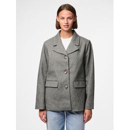 Hemdjacke Pieces "PCBIANCA LS BLAZER JACKET NOOS", Damen, Gr. L, schwarz (schwarz detail:melange), Web, Obermaterial: 100% Polyester, meliert, regular fit, V-Ausschnitt, Jacken