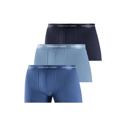 Boxer Copenhagen Studios "Boxershorts für Herren", Herren, Gr. L, blau (hellblau, blau, navy), Jersey, Obermaterial: 95% Baumwolle, 5% Elasthan (LYCRA), unifarben, Unterhosen, mit farbigem Logo-Bund