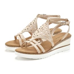 Sandalette Lascana "Sommerschuh", Damen, Gr. 38, beige, Obermaterial: 100% Textilmaterial. Futter: 100% Lederimitat. Decksohle: 100% Textilmaterial. Laufsohle: 100% Synthetik, gemustert, Schuhe Sandalette, Sandalette, Sommerschuh mit Keilabsatz gepolsterter Innensohle VEGAN