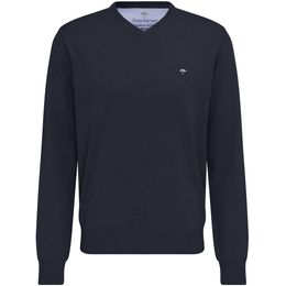 Strickpullover Fynch-Hatton "Fynch-Hatton Pullover mit V-Kragen", Herren, Gr. L (52/54), blau (navy, meliert), Strick, Obermaterial: 100% Baumwolle, unifarben, bequem hüftbedeckend, V-Ausschnitt, Flachstrickbündchen, Pullover, mit V-Ausschnitt