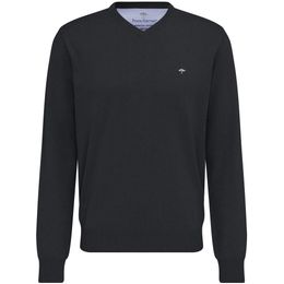 Strickpullover Fynch-Hatton "Fynch-Hatton Pullover mit V-Kragen", Herren, Gr. M (50), grau (anthrazit), Strick, Obermaterial: 100% Baumwolle, unifarben, bequem hüftbedeckend, V-Ausschnitt, Flachstrickbündchen, Pullover, mit V-Ausschnitt