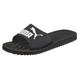 Badesandale Puma "PURECAT", Gr. 40,5, schwarz-weiß (schwarz, weiß), Synthetik, Schuhe Badelatschen Pantolette