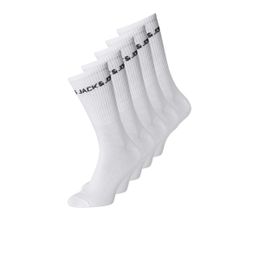 Jack & Jones Tennissocken JACK & JONES JUNIOR "JACBASIC LOGO TENNISSOCK 5 PACK NOOS JNR", Kinder, Gr. 33-37, weiß, Baumwollmischung, unifarben mit Farbeinsatz, Socken