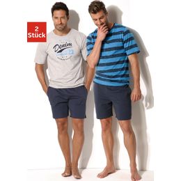 H.I.S. Pyjama H.I.S, Herren, Gr. 44-46 (S), blau (marine, grau, meliert, marine, aquablau), Jersey, Obermaterial: 100% Baumwolle, bedruckt, gestreift, bequem kurz, Rundhals, abgesteppte Kante, Homewear-Sets, Schlafanzug mit unterschiedlichem Design