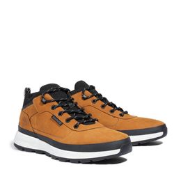 Wanderschuh Timberland "FIELD TREKKER MID LACE UP SNEAKER", Damen, Gr. 44,5, gelb (wheat), Leder, Synthetik, Schuhe Wanderschuh, Wintersneaker, Sneaker, Winterschuhe