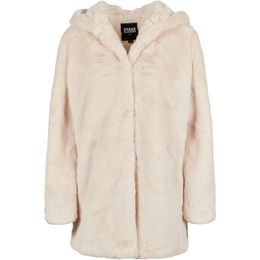 Parka Urban Classics "Urban Classics Damen Ladies Hooded Teddy Coat", Damen, Gr. L, weiß (sanftes weiß), 100% Polyester, unifarben, oversize, Rundhals, Jacken