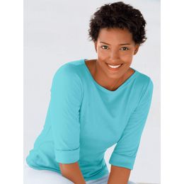 Rundhalsshirt Classic Basics "Shirt", Damen, Gr. 38, blau (türkis), 100% Baumwolle, unifarben, Rundhals, Shirts