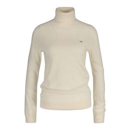 Rollkragenpullover Gant "EXTRAFINE LAMBSWOOL ROLLNECK", Damen, Gr. L, cream, Strick, Obermaterial: 90% Wolle, 10% Polyamid, Casual, regular fit, Rippbündchen, Pullover