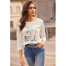 3/4-Arm-Shirt Heine "Shirt", Damen, Gr. 36, beige (champagner), 100% Baumwolle, bedruckt, gemustert, unifarben, Rundhals, Shirts