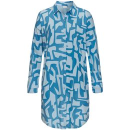Nachthemd s.Oliver, Damen, Gr. 40/42, N-Gr, blau (hellblau, blau gemustert), Single Jersey, Obermaterial: 50% Baumwolle, 50% Viskose, lässig geschnitten ca. Mitte Oberschenkel, V-Ausschnitt, 1-Knopf-Manschette, Kleider, mit grafischem Print