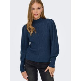 Strickpullover Only "ONLKATIA L/S HIGHNECK PULLOVER KNT NOOS", Damen, Gr. L, naval academy detail:with melange, Strick, Obermaterial: 50% Viskose, 27% Nylon, 23% Polyester, meliert, Modisch, regular fit normal, hoch geschlossener Ausschnitt, Rippbündchen, Pullover