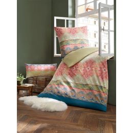 Bettwäsche HEINE HOME Gr. 5, bunt (pistazie, koralle, gemustert), B/L: 135cm x 200cm, Renforcé, B/L: 40cm x 80cm, 2 Stk., Renforcé, 100% Baumwolle, Bettwäsche