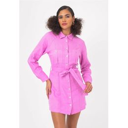 Jerseykleid FRESHLIONS "Belinda", Damen, Gr. S, EURO-Größen, rot (rosa), 100% Leinen, unifarben, kurz, ohne Ausschnitt, Kleider, mit praktischem Bindeband