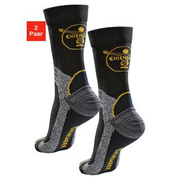 Wandersocken Chiemsee, Herren, Gr. 39-42, bunt (schwarz, grau, gelb), Elasthan, Merinowolle, Polyacryl, Polyamid, Polypropylen, unifarben, elastisch, Socken, mit gepolsterten Dämpfungszonen