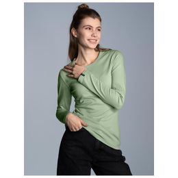 Longsleeve TRIGEMA "TRIGEMA Langarmshirt", Damen, Gr. L, grün (grün tea), 95% Baumwolle, 5% Elastan, Basic, Shirts