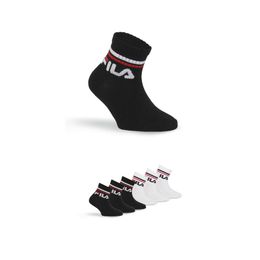 Kurzsocken Fila "JUNIOR UNISEX QUARTER PLAIN SOCKS", M&auml;dchen, Gr. 23-26, schwarz-wei&szlig; (schwarz, wei&szlig;), Baumwollmischung, unifarben, normal, Socken, mit eingestricktem Logo im B&uuml;ndchen, Kindersocken