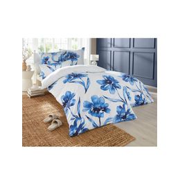 Bettw&auml;sche HEINE HOME Gr. 1, blau (wei&szlig;, jeansblau, bedruckt), B/L: 135cm x 200cm, Mako-Satin, B/L: 80cm x 80cm, 2 Stk., Mako-Satin, 100% Baumwolle, Bettw&auml;sche, Bettw&auml;sche