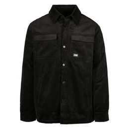 Cordjacke Urban Classics "Urban Classics Herren Corduroy Shirt Jacket", Herren, Gr. L, schwarz, 100% Baumwolle, unifarben, loose fit, amerikanischer Ausschnitt, Jacken