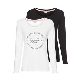 Langarmshirt Kangaroos, Damen, Gr. 40/42, schwarz-weiß (schwarz, weiß), Single Jersey, Obermaterial: 100% Baumwolle, bedruckt, unifarben, Basic hüftlang, Rundhals, Shirts, mit Print und unifarben