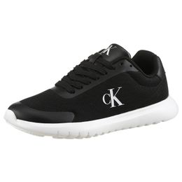 Keilsneaker Calvin Klein Jeans "3 EVA RUNNER MESH WN", Damen, Gr. 36, schwarz-weiß (schwarz, weiß), Lederimitat, Polyester, Sportlich, Schuhe, Freizeitschuh, Halbschuh, Schnürschuh mit Logoschriftzug