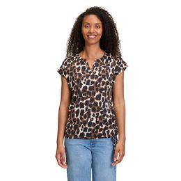BETTY & CO Kurzarmshirt BETTY & CO "Betty & Co Damen Casual-Shirt mit Tunnelzug", Damen, Gr. M, braun (braun, nature), Obermaterial: 50% Baumwolle, 50% Modal., Casual, loose fit, Rundhals, Shirts, Druck