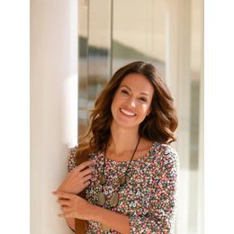 Print-Shirt Inspirationen "Shirt", Damen, Gr. 36, bunt (grapefruit, oliv, bedruckt), 50% Baumwolle, 50% Modal, bedruckt, geblümt, gemustert, mehrfarbig, Rundhals, Shirts