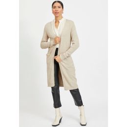 Longstrickjacke Vila "VIRIL LONG L/S KNIT CARDIGAN - NOOS", Damen, Gr. XXL, beige (natur), Feinstrick, Obermaterial: 50% Viskose, 27% Nylon, 23% Polyester, meliert, Feminin, lässig geschnitten knielang, V-Ausschnitt, Bündchen, Strickjacken, in knielanger Form