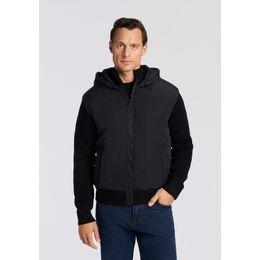 Blouson BOSS Orange "Kiaccio", Herren, Gr. S, schwarz (schwarz001), Web, Obermaterial: 48% Schurwolle, 48% Polyacryl, 3% Polyamid, 1% Elasthan, unifarben, Casual, Jacken, mit fester Kapuze, Ärmel, Rückteil und Kragen aus Strick