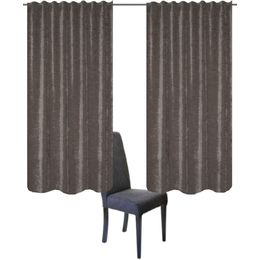 Vorhang HOME BASICS "WOLLY" Gr. 2, grau (stein), B:135cm H:160cm, Polyester, Gardinen, 2er Pack Thermochenille Uni WOLLY