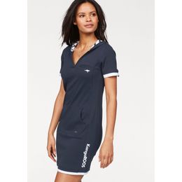 Sweatkleid Kangaroos, Damen, Gr. 32 (XS), N-Gr, blau (nachtblau), Obermaterial: 100% Baumwolle. Kapuzenfutter: 100% Baumwolle, Casual, figurbetont, V-Ausschnitt, Lagenoptik, Kleider, in Longform, aus Baumwoll-Sweatqualität, mit Kängurutasche