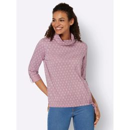 Rollkragenshirt Inspirationen "Rollkragen-Shirt", Damen, Gr. 36, lila (mauve, ecru, bedruckt), 100% Baumwolle, bedruckt, gemustert, mehrfarbig, Shirts