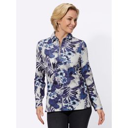 Poloshirt Classic Basics "Shirt", Damen, Gr. 42, blau (hellblau, marine, bedruckt), 95% Polyester, 5% Elasthan, gemustert, mehrfarbig, Shirts