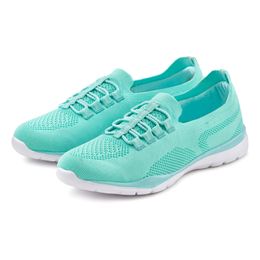 Sneaker Lascana "Slipper, Halbschuh, leichtes Meshmaterial", Damen, Gr. 35, blau (mint), Obermaterial: 100% Textilmaterial. Futter: 100% Textilmaterial. Decksohle: 100% Textilmaterial. Laufsohle: 100% Synthetik, unifarben, Schuhe, zum Reinschlüpfen mit elastischen Schnürbändern VEGAN