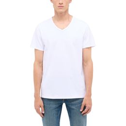 Kurzarmshirt Mustang "Herren Style Amado", Herren, Gr. L, weiß, Jersey, 95% Baumwolle, 5% Elasthan, V-Ausschnitt, Shirts