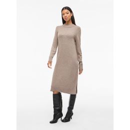 Strickkleid Vila "VIRIL CREW NECK L/S MIDI DRESS - NOOS", Damen, Gr. L, N-Gr, falcon detail:melange, Feinstrick, Obermaterial: 50% Viskose, 27% Nylon, 23% Polyester, meliert, Modisch, regular fit knielang, hoch geschlossener Ausschnitt, Kleider
