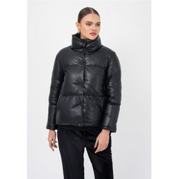 Steppjacke FRESHLIONS "Olena", Damen, Gr. M, schwarz, 100% Polyester, kariert, unifarben, lang, Jacken Steppjacke, im klassischen Design