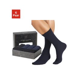Businesssocken John Devin, Herren, Gr. 47-48, blau (3x marine, 3x schwarz), Baumwollmischung, unifarben, elastisch, Socken, lange Form, wertig in Box verpackt