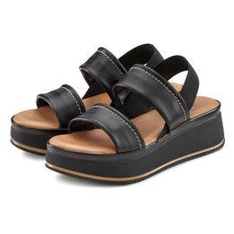 Plateausandaletten Lascana "Sommerschuh, Sandale, Sandalette, offener Schuh", Damen, Gr. 35, schwarz, Obermaterial: 100% Rindsleder. Futter: 100% Rindsleder. Decksohle: 100% Synthetik. Laufsohle: 100% Synthetik, unifarben, Schuhe, Sandalette aus Leder mit modisch bequemer Plateausohle