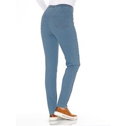 Schlupfjeans Classic Basics, Damen, Gr. 44, Normalgrößen, blau (blau, bleached), 81% Baumwolle, 17% Polyester, 2% Elasthan, unifarben, lang, Jeans