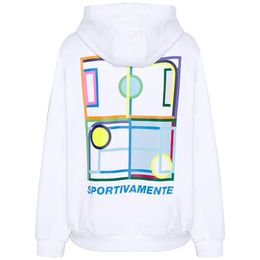 Kapuzensweatshirt Lotto, Herren, Gr. L (52/54), weiß (hellweiß), 80% Baumwolle, 20% Polyester, bedruckt, ohne Ausschnitt, Umschlagrippbund, Sweatshirts, - mit plakativem Rückenprint