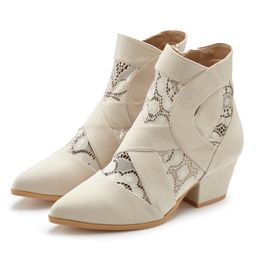 Stiefelette Lascana, Damen, Gr. 41, beige, Obermaterial: 100% Textilmaterial. Decksohle: 100% Lederimitat. Futter: 100% Textilmaterial. Laufsohle: 100% Synthetik, leicht transparent, unifarben, Basic,festlich, Schuhe Cowboy-Stiefelette Stiefelette Cowboyboots Sommerboots, mit Spitze & bequemen Blockabsatz, Cowboy Boots, Westernstiefel