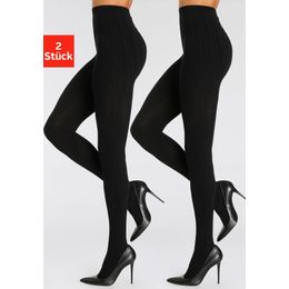 Strickstrumpfhose Lascana, Damen, Gr. 48/50, schwarz (2x schwarz), Obermaterial: 70% Baumwolle, 28% Polyamid, 2% Elasthan, uni und gemustert, Strumpfhosen, mit Zopfmuster